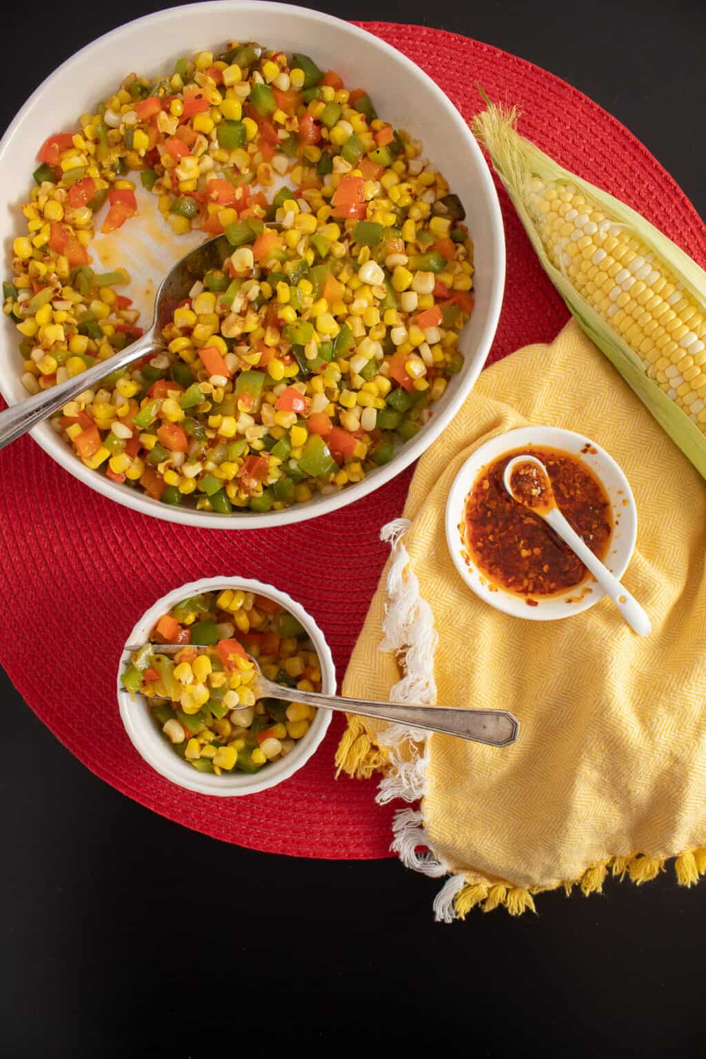 Sautéed Corn with Peppers and Chili Onion Crunch | Plan. Eat. Post. Repeat.